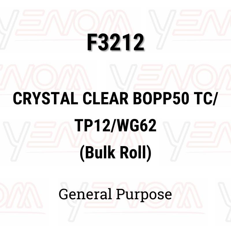 F3212 CRYSTAL CLEAR BOPP50 TC/TP12/WG62 (Bulk Roll) | Prime Film BOPP Label