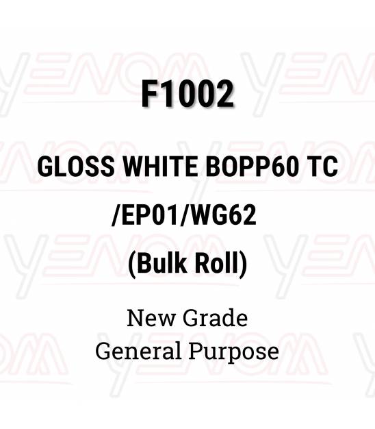 F1002 GLOSS WHITE BOPP60 TC/EP01/WG62 (Bulk Roll) | New Grade Film BOPP ...